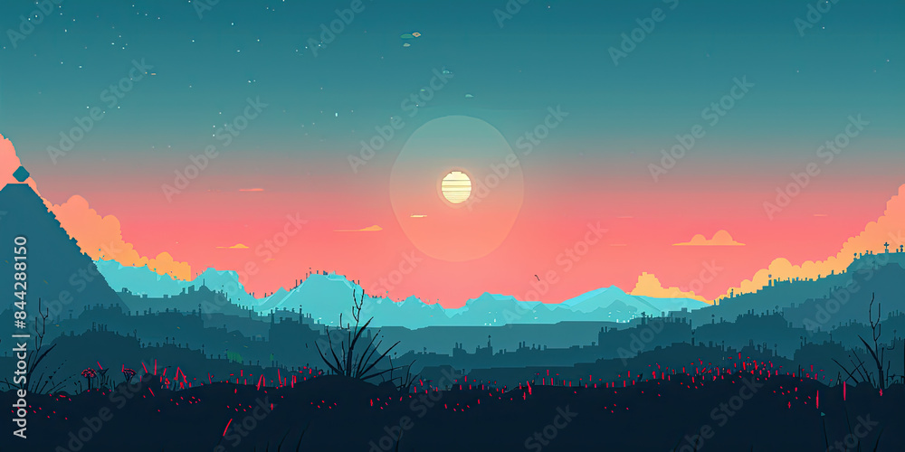 Landscape background, gaming level design backdrop gamer graphics style ...
