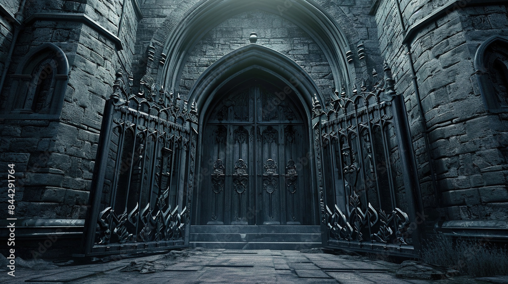 abandoned stone medieval castle main gate, huge entrance doors Stock ...