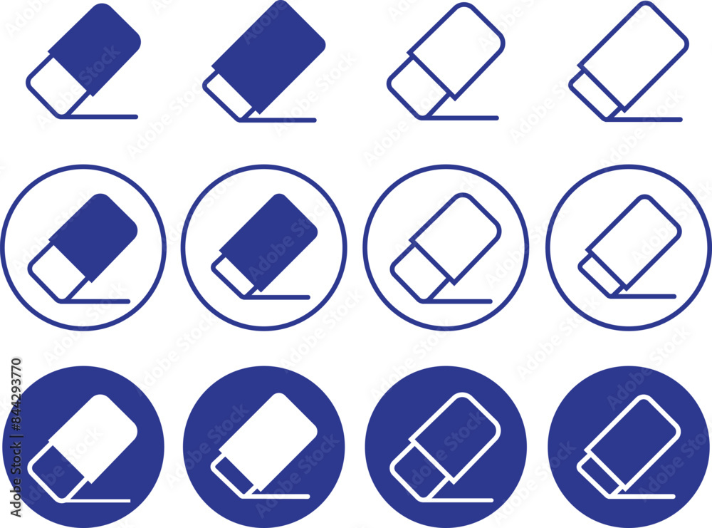 Set of Blue Rubber Eraser icons. Drawing tools flat icons can be used ...