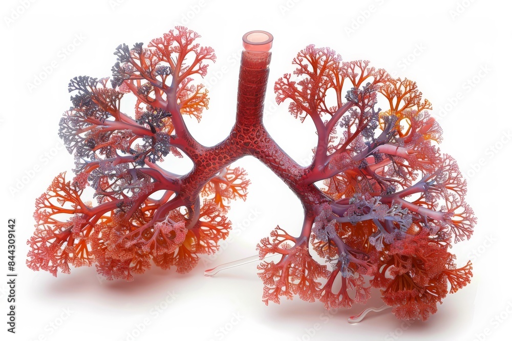 A realistic photo of a plastic model of the bronchi, showing their ...