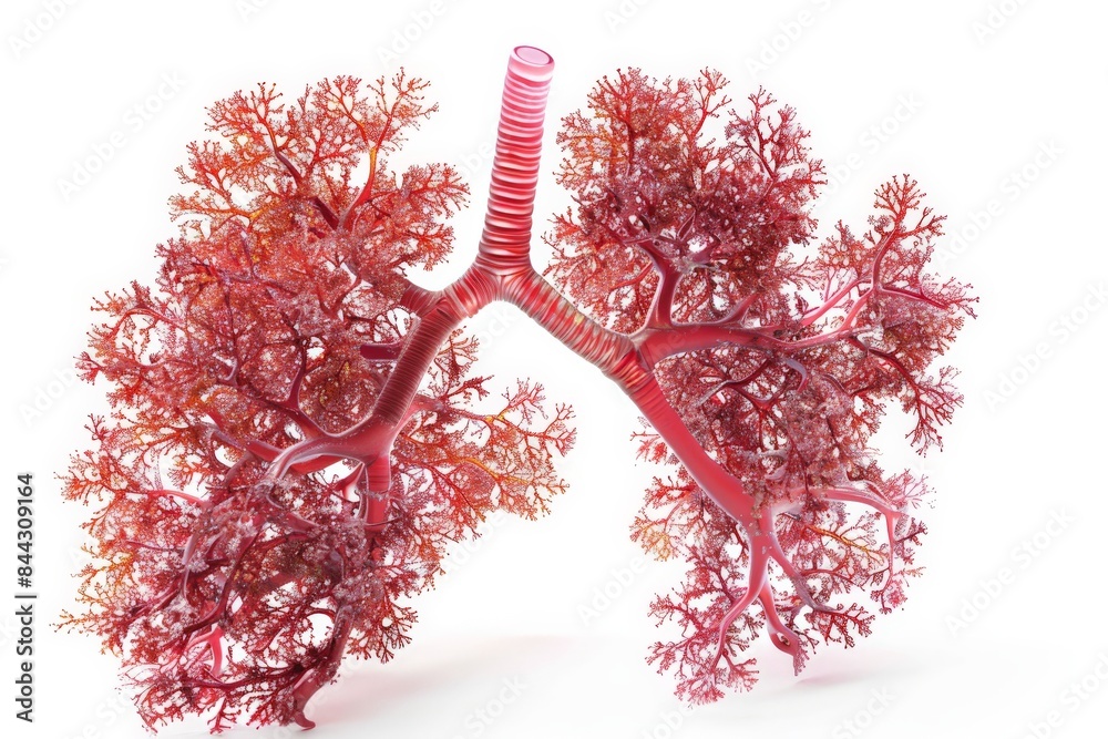 A realistic photo of a plastic model of the bronchi, showing their ...