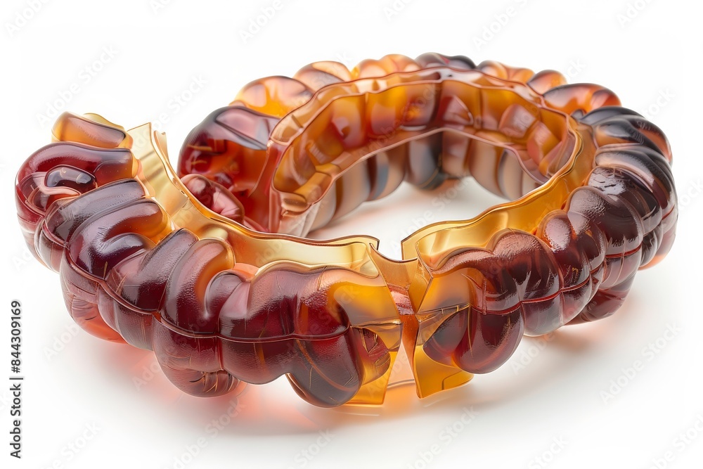 A plastic model of the colon, highlighting its sections, including the ...