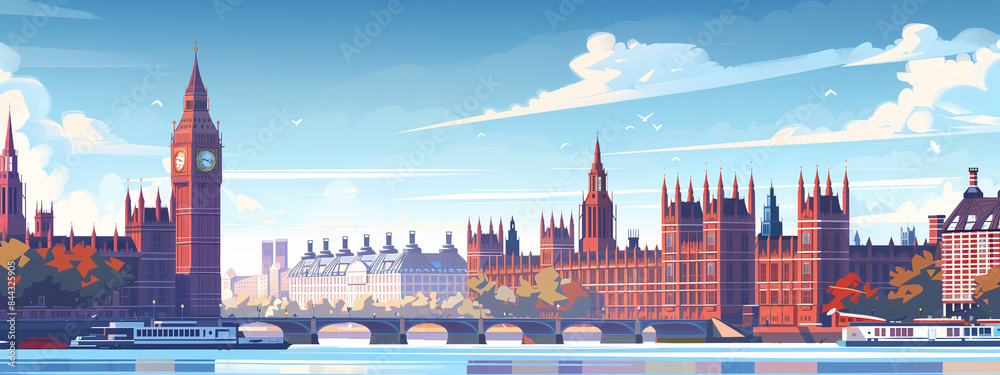Colorful digital art illustration of vibrant london skyline with iconic ...