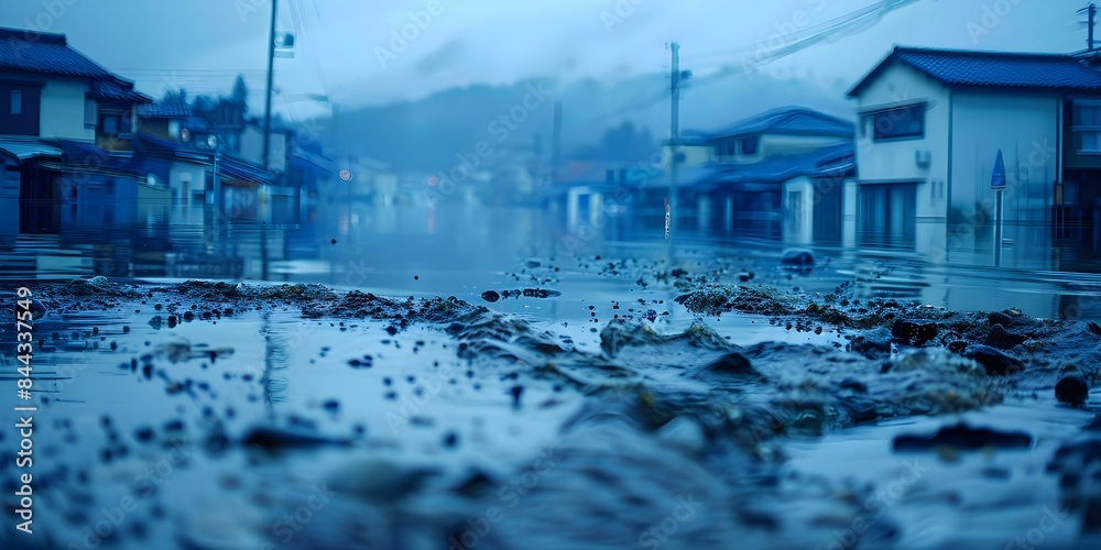 Japanese coastal city submerged by rising sea levels caused by melting ...