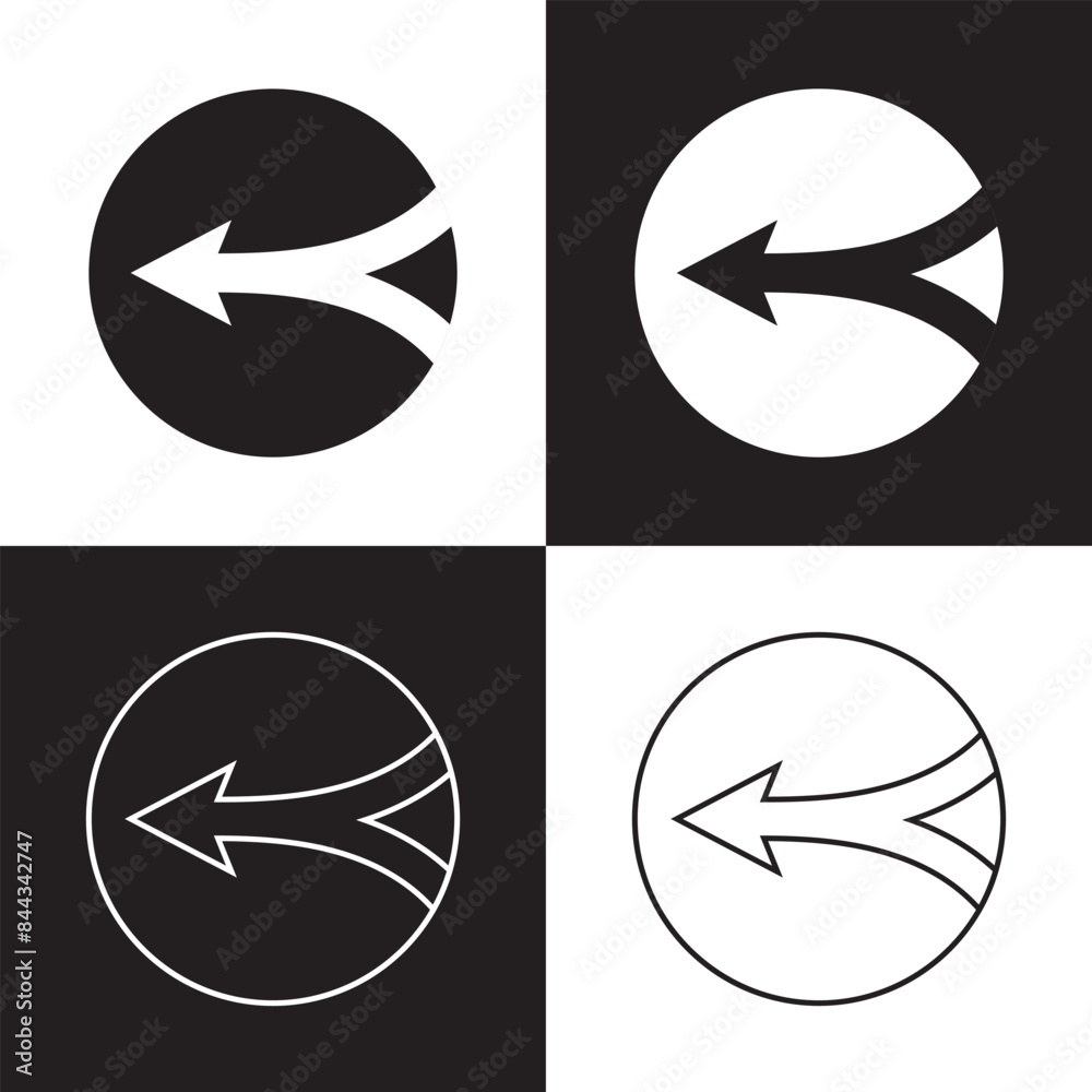 Two arrow merging icon. Clipart image isolated on white and black ... Two arrow merging icon. Clipart image isolated on white and black ...