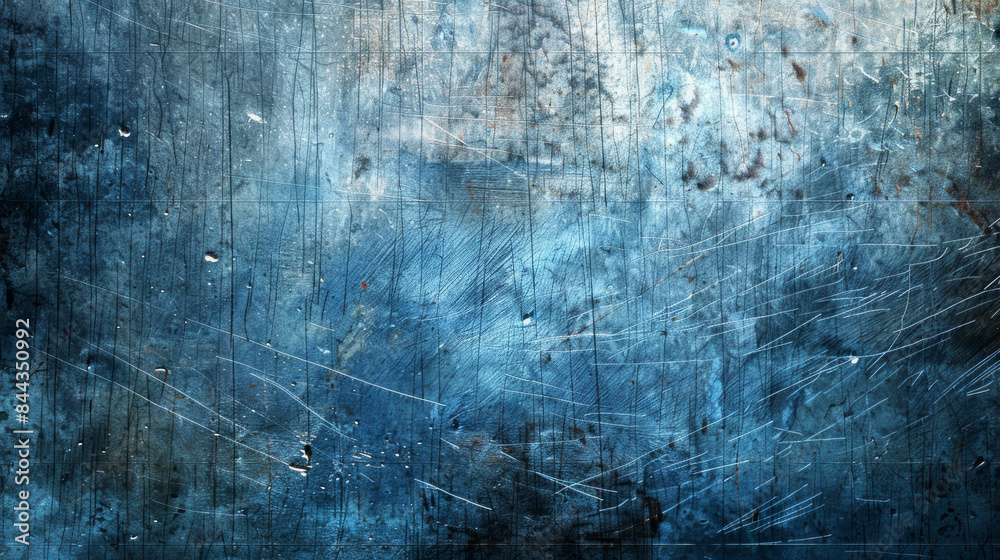 ภาพประกอบสต็อก Blue metal sheet with scratch marks, showing its surface ...