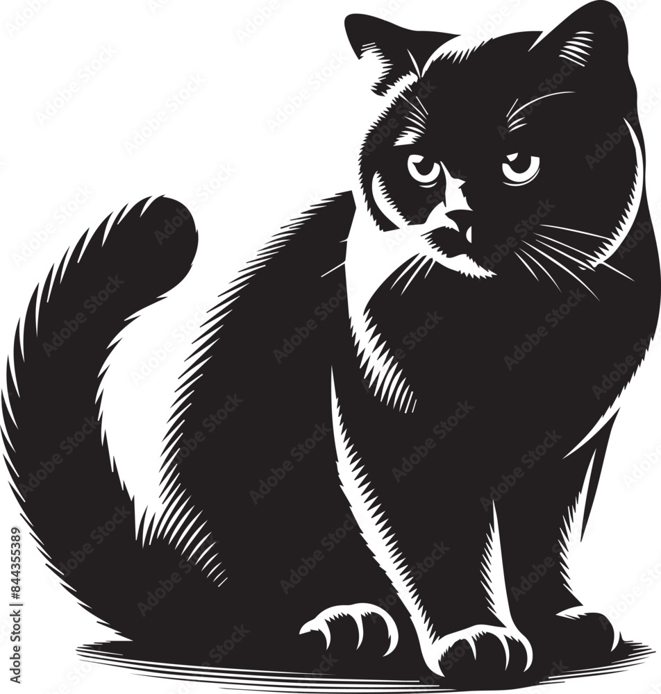 Vetor de Print, vector silhouette of a cat in black and white, Cat ...
