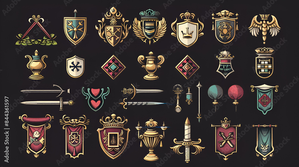 Heraldic elements Vintage Medieval heraldic elements and royal marine ...