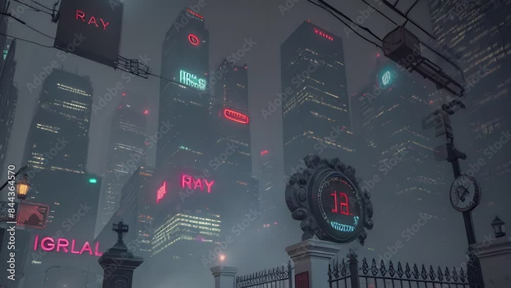 Futuristic urban animation of cyberpunk cityscape with high skyscrapers ...