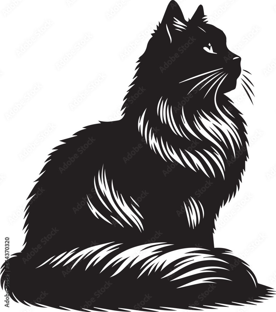 Print, vector silhouette of a cat in black and white, Cat Silhouette ...