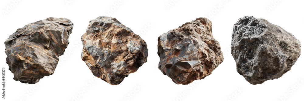 Set of a meteor with visible layers of sediment isolated incredibly ...