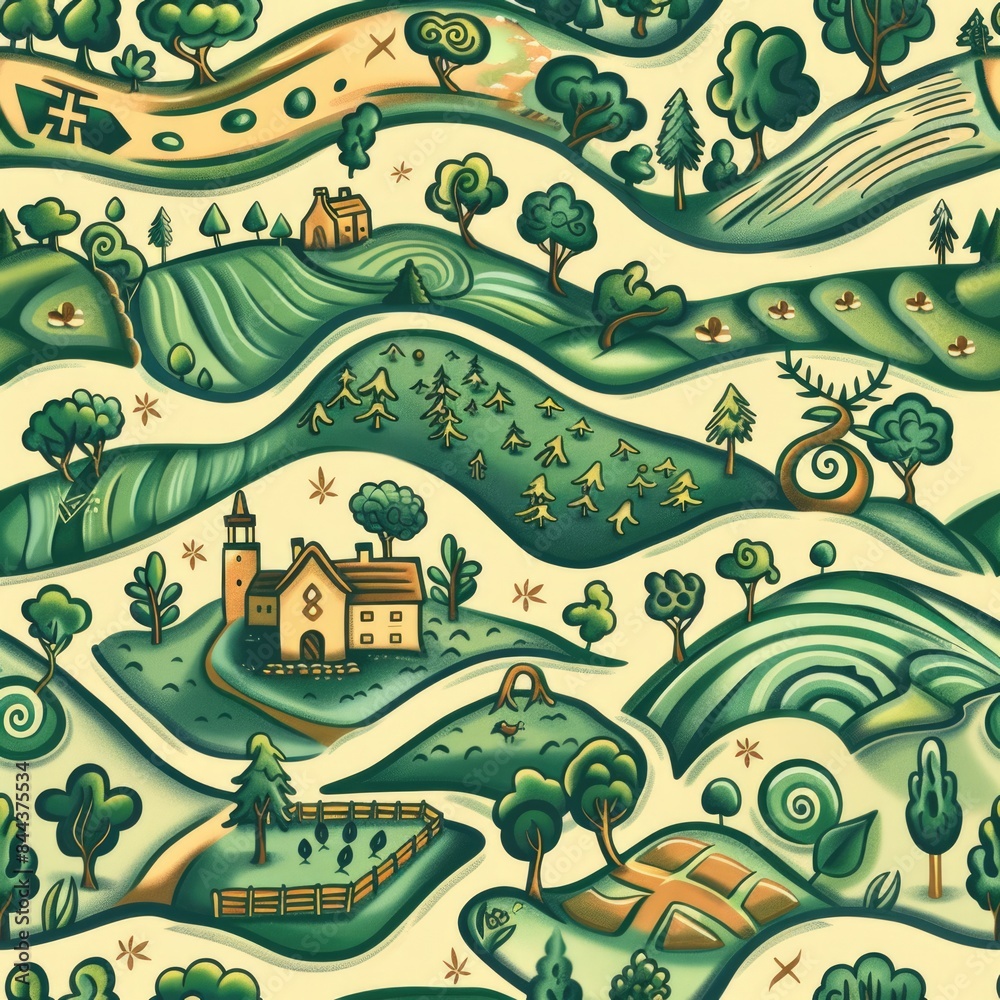 Design a seamless background with Irish countryside and Celtic symbols ...