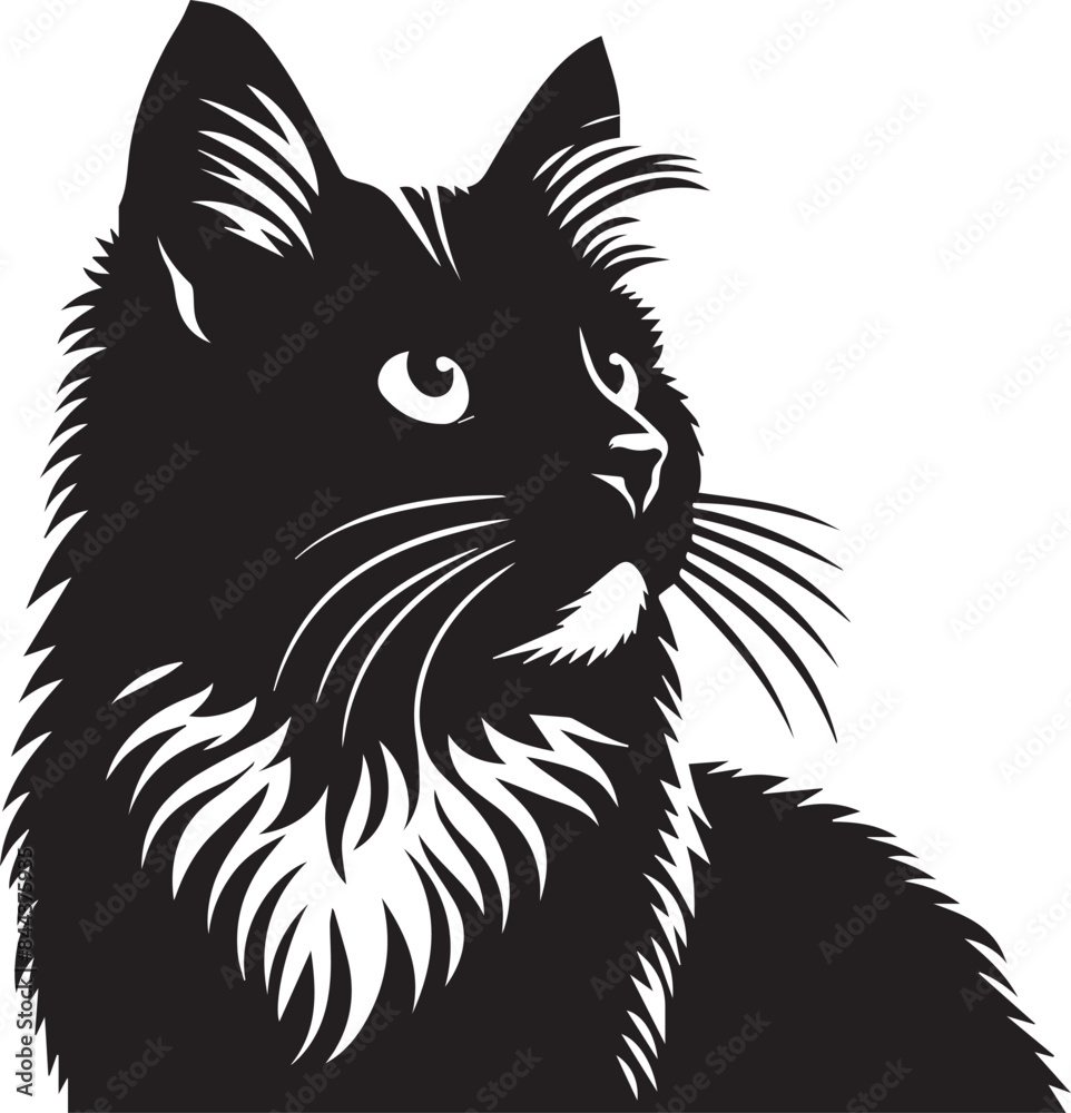 Print, vector silhouette of a cat in black and white, Cat Silhouette ...