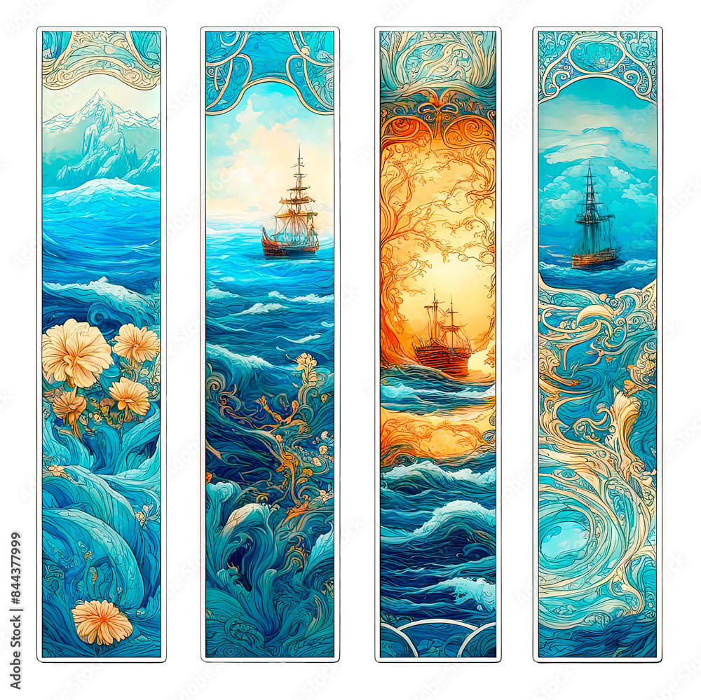 Set of four printable vintage book bookmarks with sailing ships and the ...