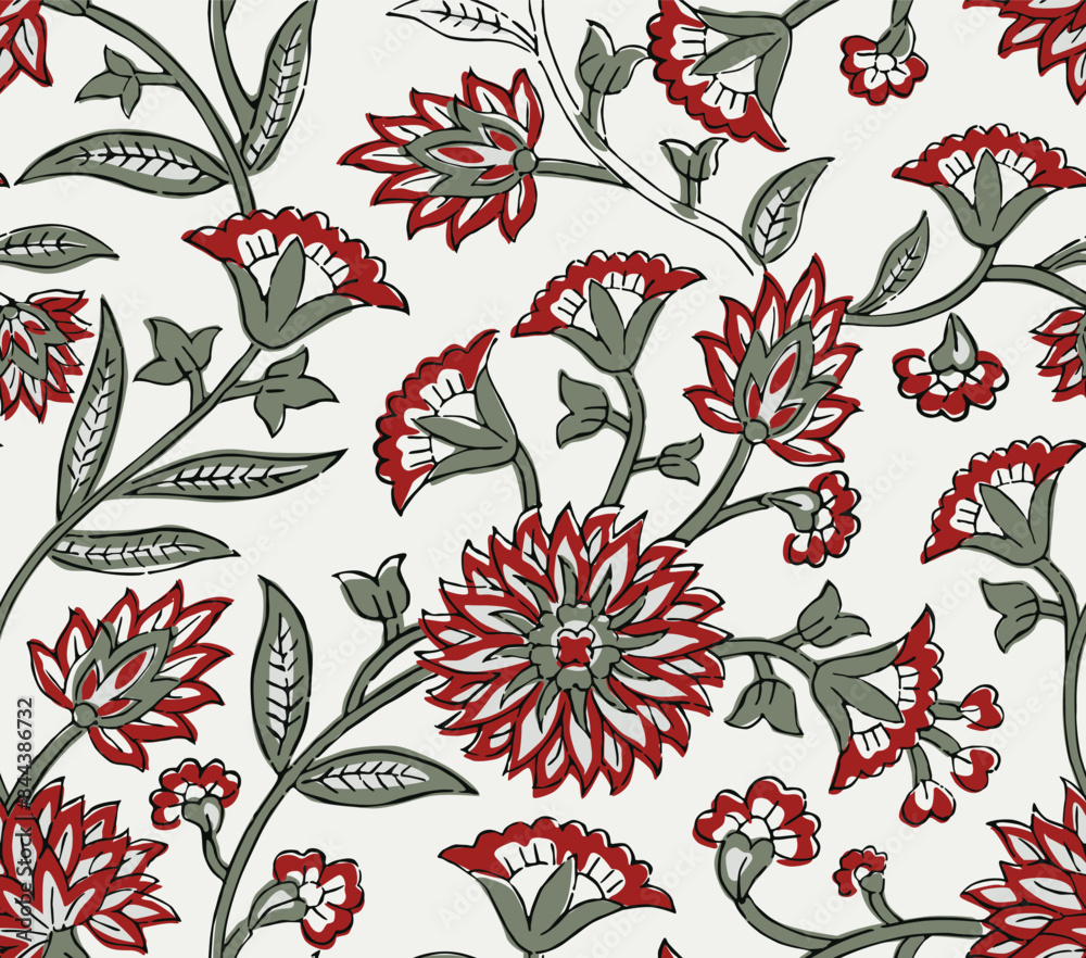HAND DRAWN MUGHAL FLORAL JAIPUR PRINTS SEAMLESS PRINT DIGITAL PATTERN ...
