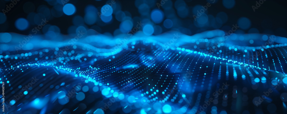 futuristic abstract blue tech background with digital waves particles ...