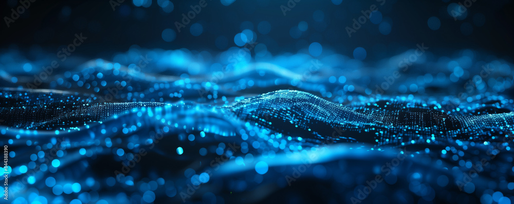 futuristic abstract blue tech background with digital waves particles ...