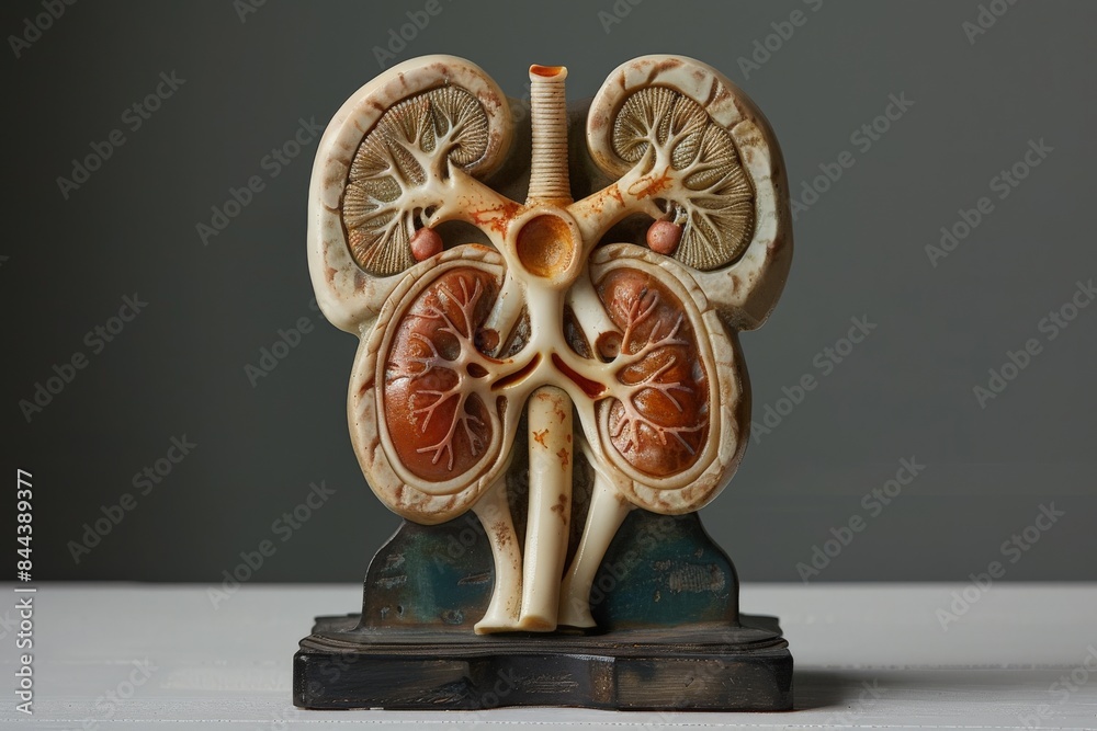 A realistic photo of a plastic model of the urinary system, showcasing ...
