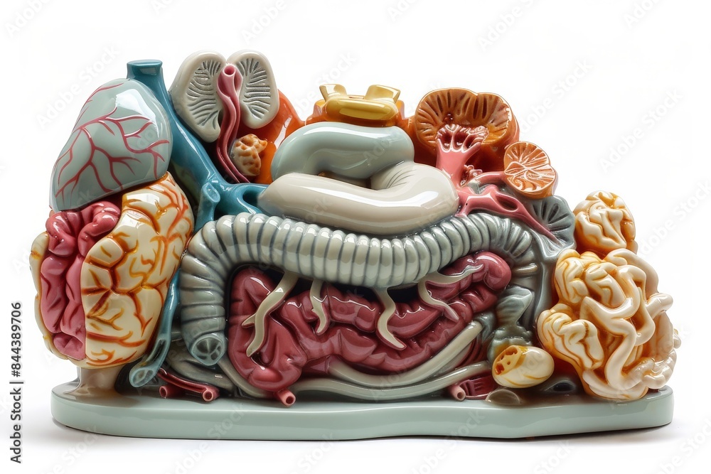 A detailed plastic model of the digestive system, showcasing the ...