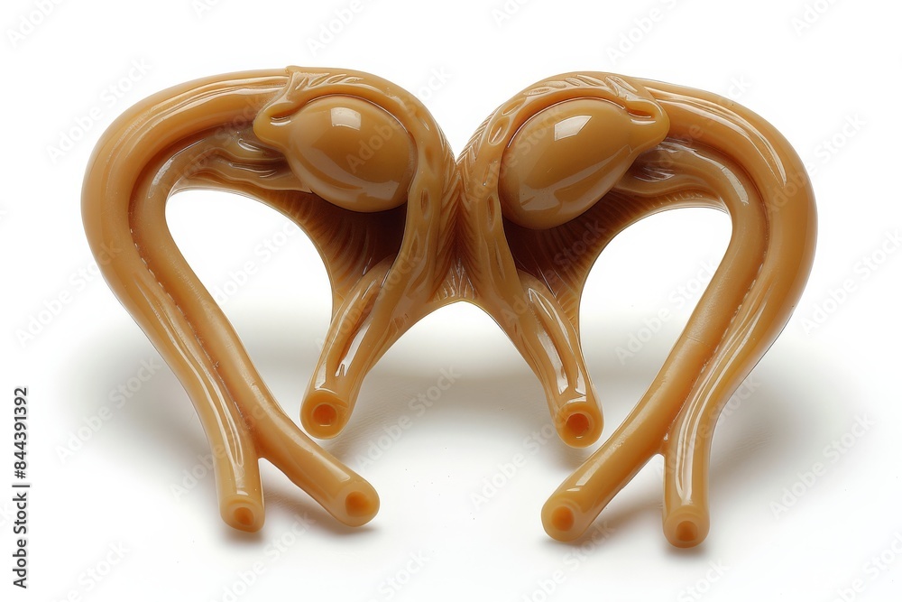 A realistic photo of a plastic model of the ovaries, highlighting their ...