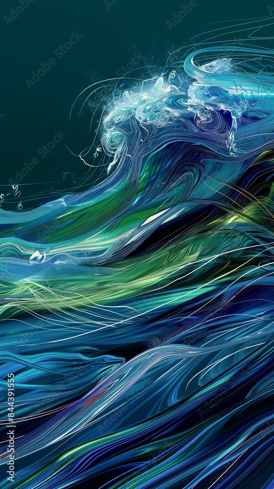 An abstract design of a roaring ocean wave, with clean lines and ...