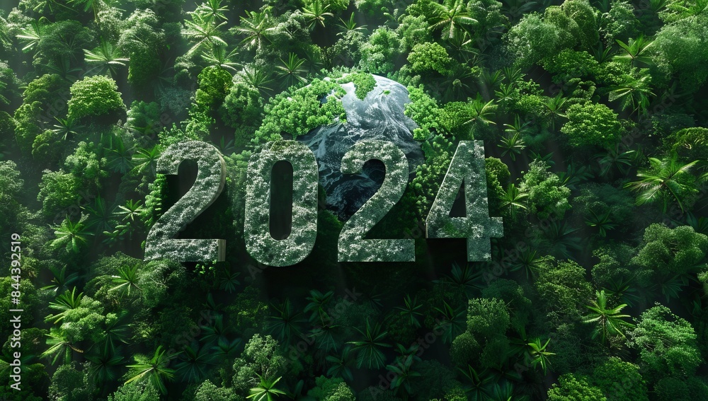 2024 New Year concept. Dense green forest with the year 2025 formed by ...