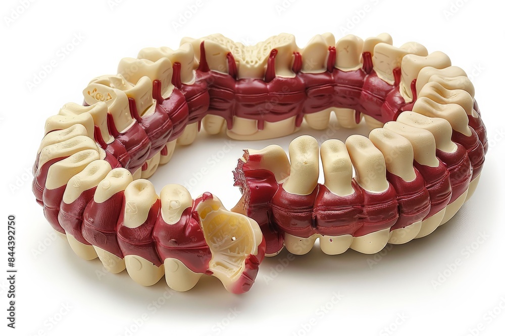 A realistic photo of a plastic model of the small intestine, showcasing ...