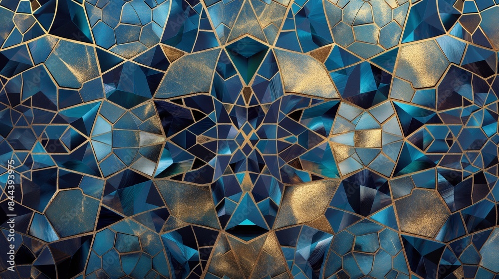 An intricate geometric pattern with interlocking shapes, utilizing ...