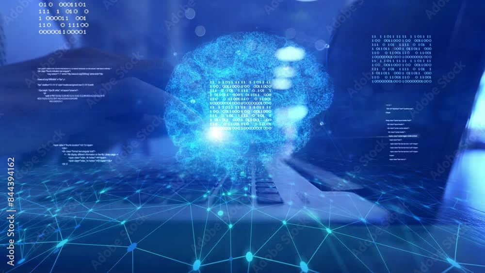 Developer are using Artificial intelligence brain animation. Digital brain big data deep ...