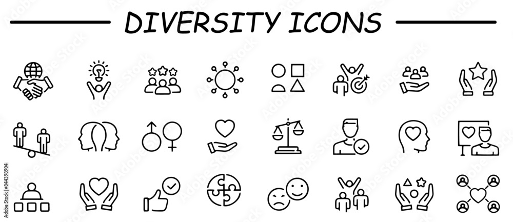 Diversity icon set. Containing equality, culture, languages, tolerance ...