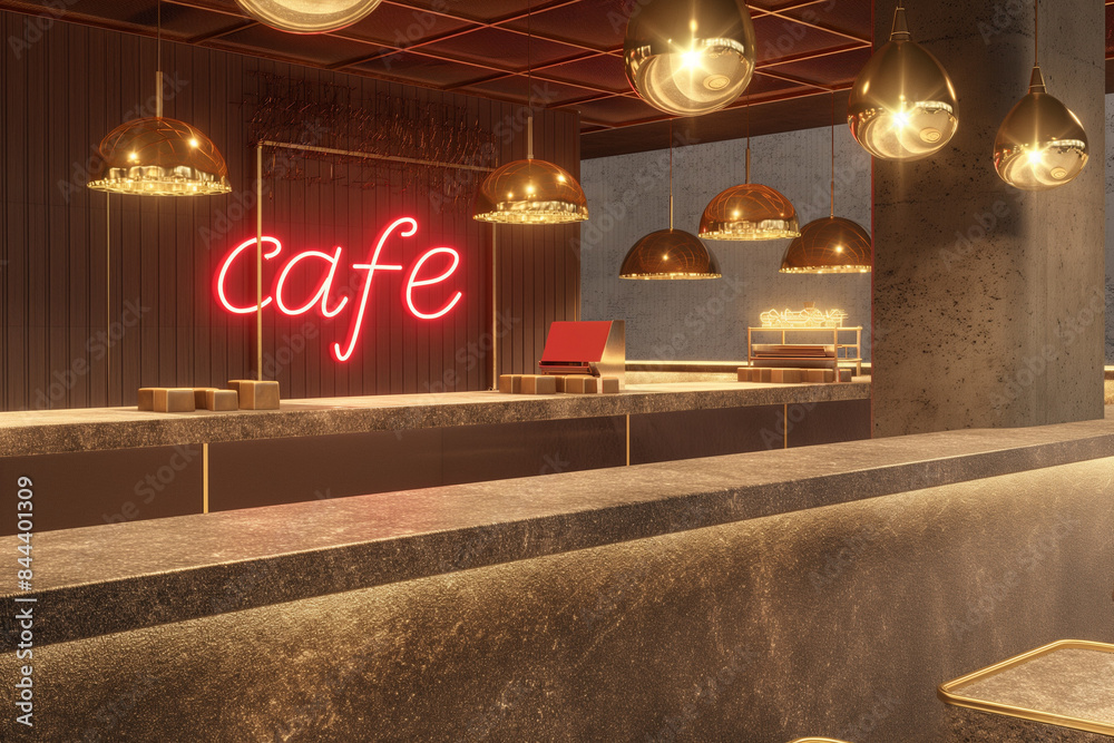 interior of restaurant, Step into a modern and minimalistic cafe shop ...