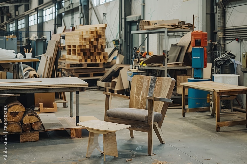 The process of manufacturing furniture from recycled materials. Concept ...