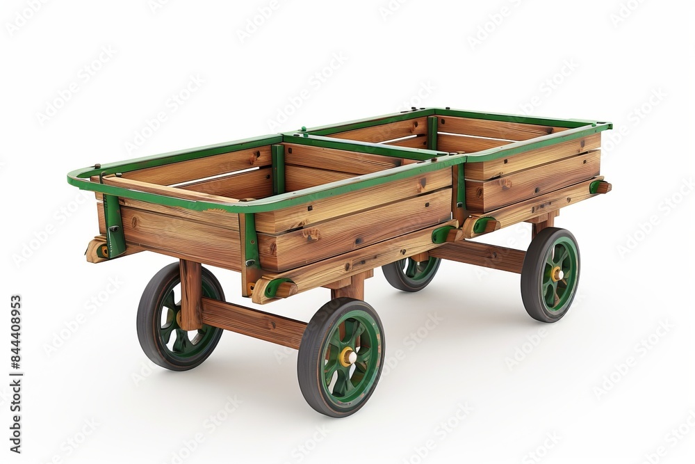 Wooden double compartment wagon with green accents and sturdy wheels ...
