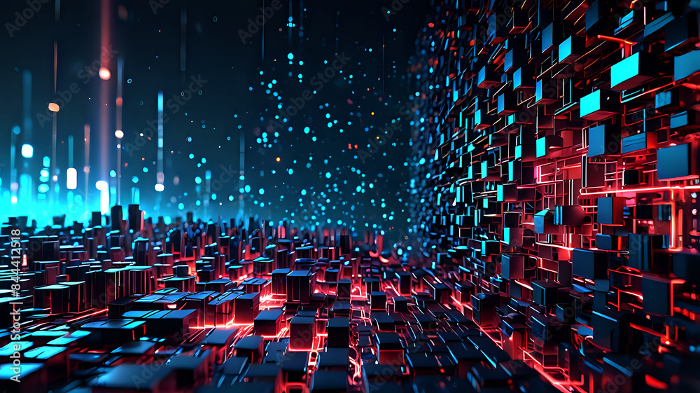 Abstract digital art with a glowing matrix effect technology background ...