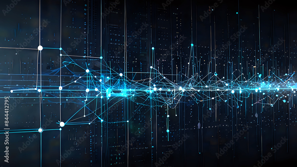 Abstract digital art with a glowing matrix effect technology background ...