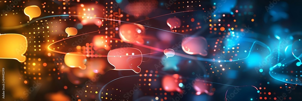 abstract digital communication background with social media icons and ...