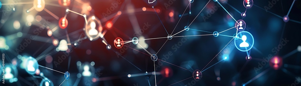 abstract digital communication background with social media icons and ...