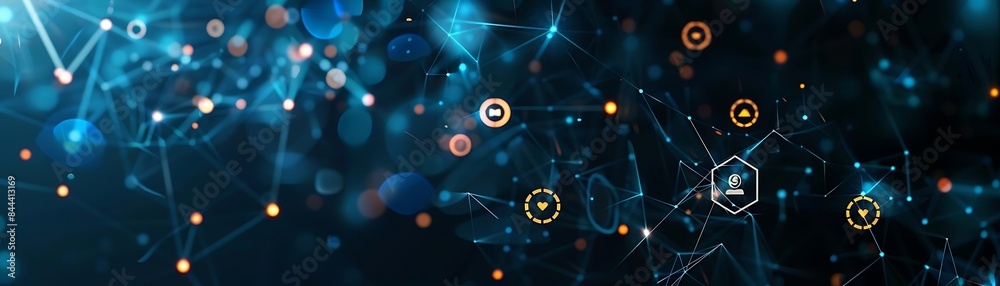 abstract digital communication background with social media icons and ...