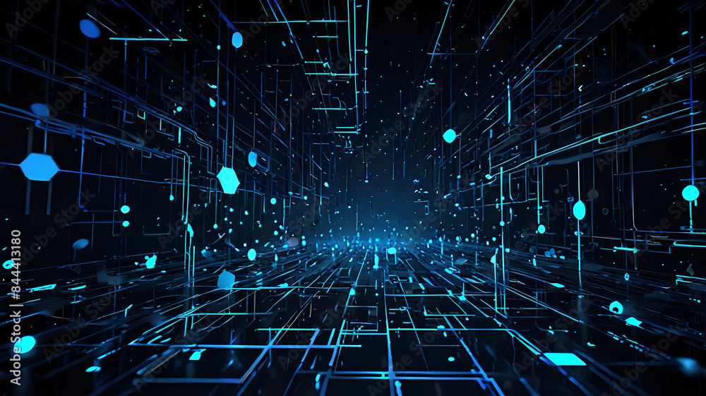 Abstract digital art with a glowing matrix effect technology background ...