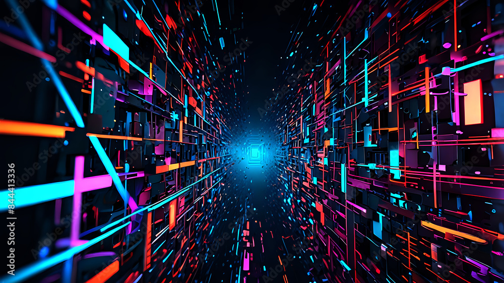 Abstract digital art with a glowing matrix effect technology background ...