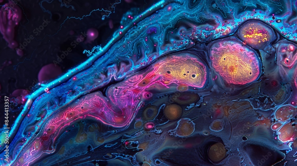 Cross section of a brain tissue sample stained for dopamine receptors ...