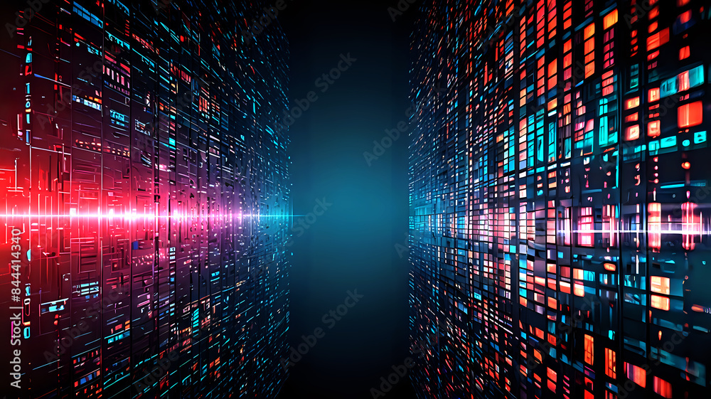 Abstract digital art with a glowing matrix effect technology background ...