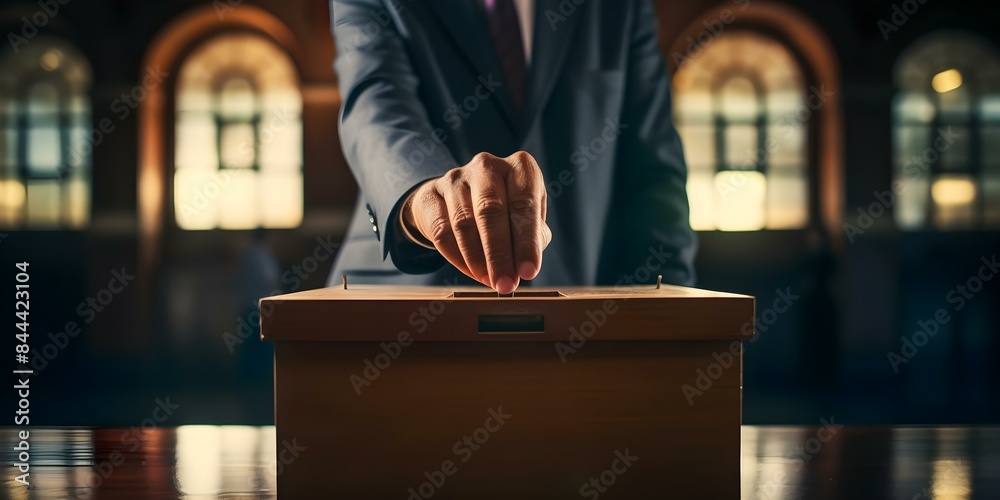Latin mans hand voting in candidate campaign at democracy ballot box ...
