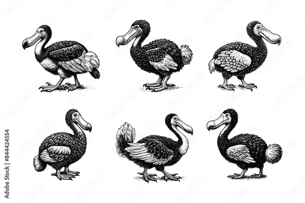 set of dodo bird illustration. hand drawn black and white dodo extinct ...