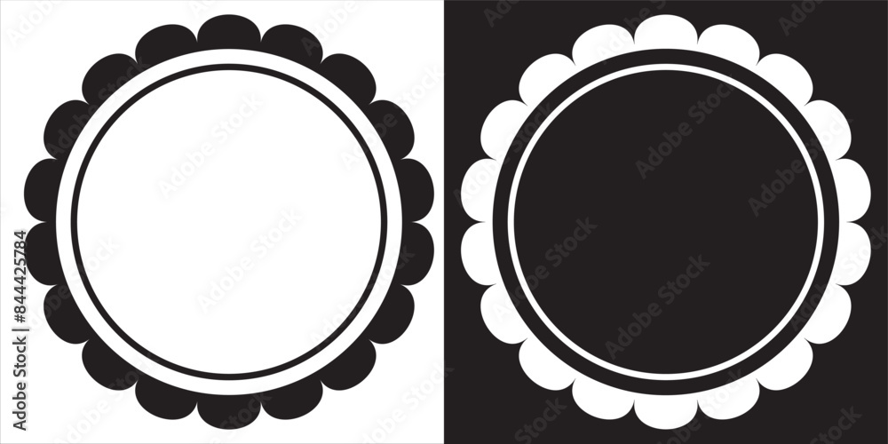 Scalloped circle frame icons. Round scalloped frame. Scalloped circle ...