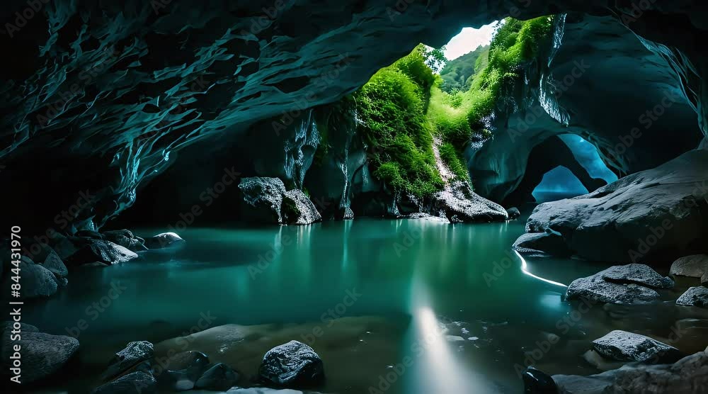 A blue cave with a river running through it Stock Video | Adobe Stock