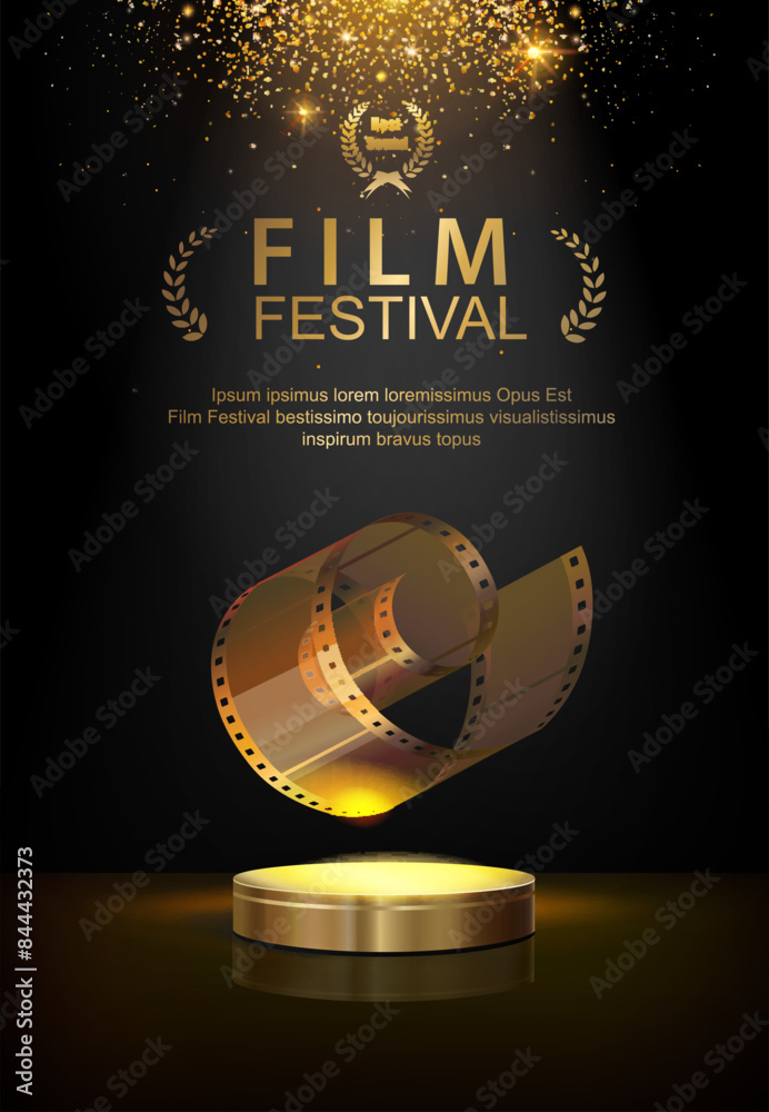Film festival vertical poster elegant template 35 mm shining film strip ...