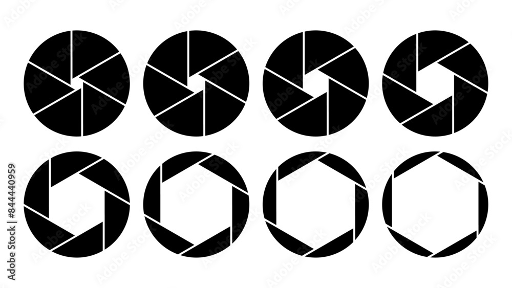 Camera Shutter Diaphragm Icons. Photo Optics Aperture and Lens Focus ...