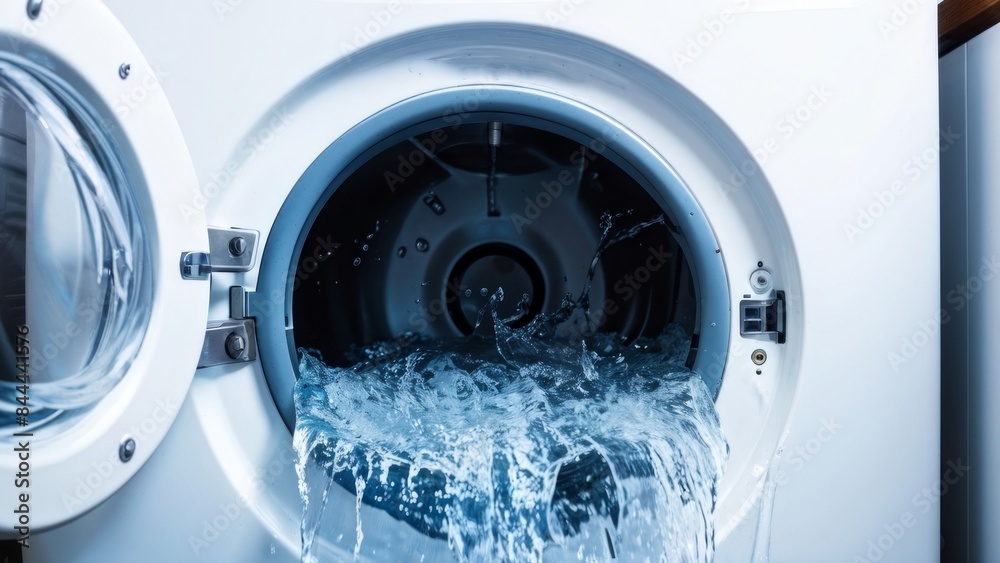washing machine with the door open over water. the theme may indicate ...