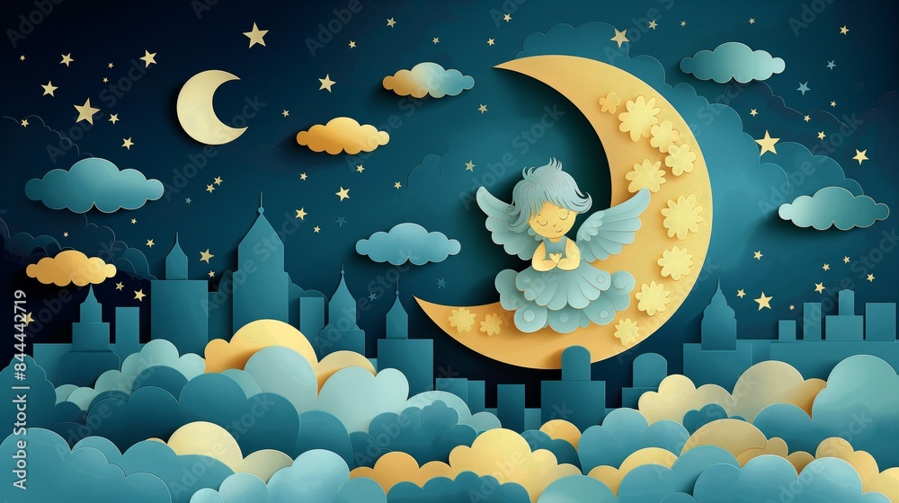 papercraft paper cut cartoon artful illustration, cute young baby angel ...